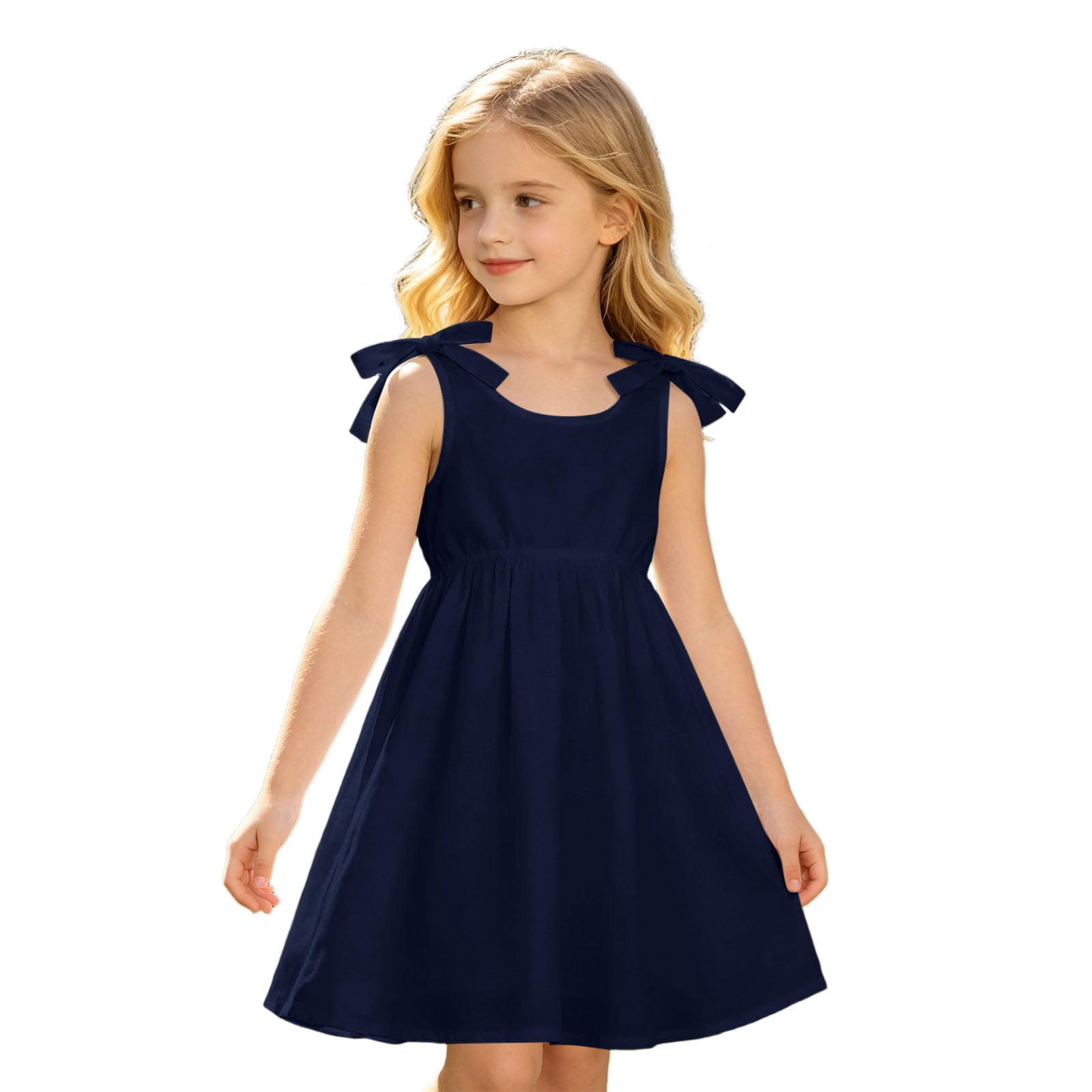 Bobifish Big Girls Dresses Crew V Back Neck Sleeveless Tie Bow Shoulder ...