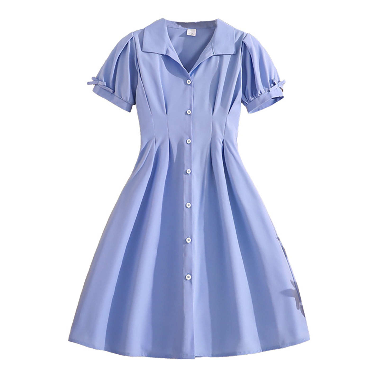 Bobifish Big Girls Dresses Shirt Collar Puff Short Sleeve Button Front ...