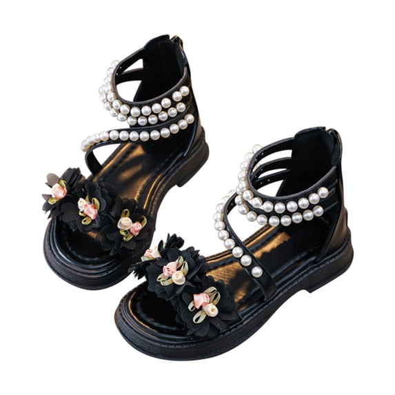 Bobifish Big Girls Gladiator Sandals Multi-Row Pearl 3D Floral Platform ...