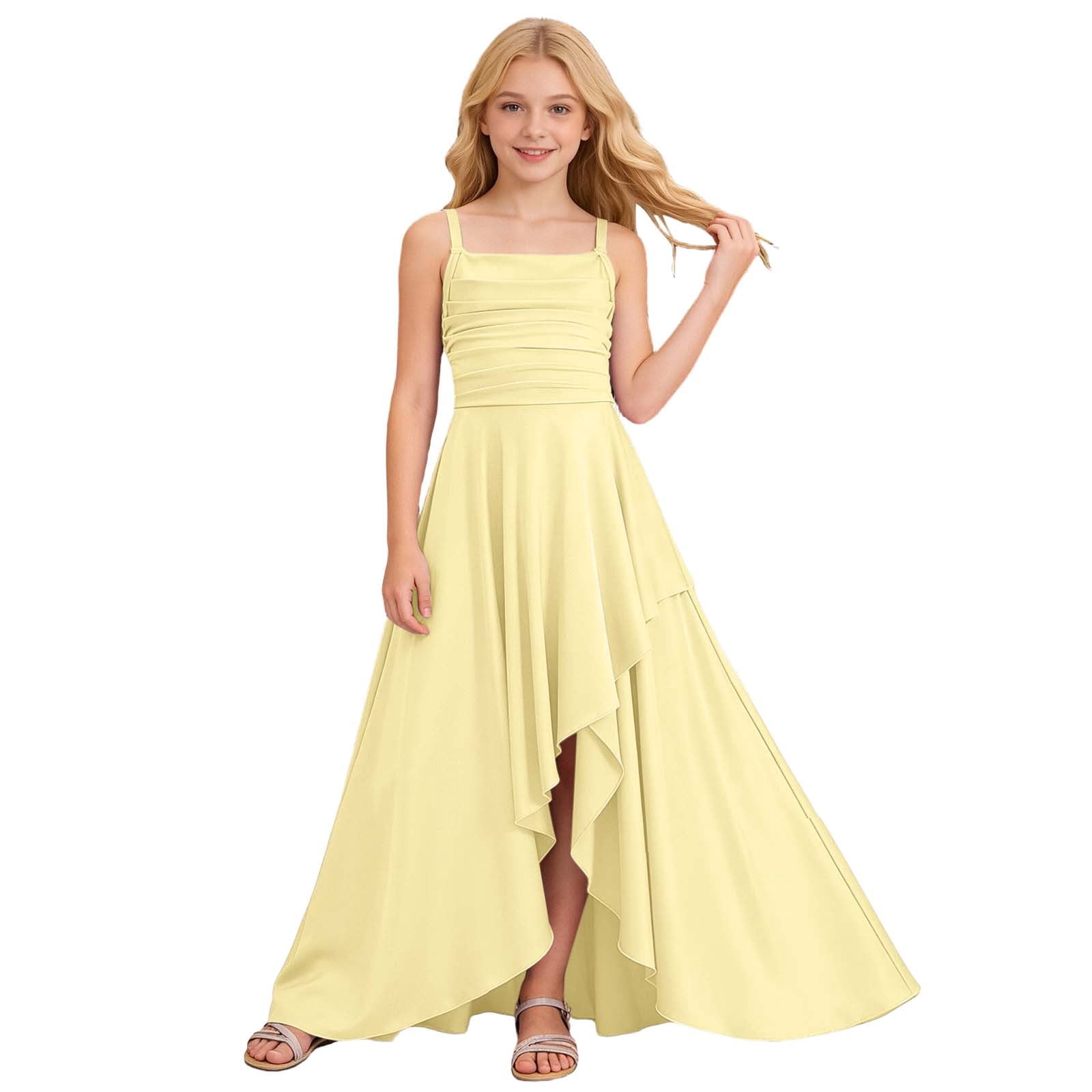 Bobifish Big Girls Maxi Dresses Spaghetti Strap Square Neck Ruched ...