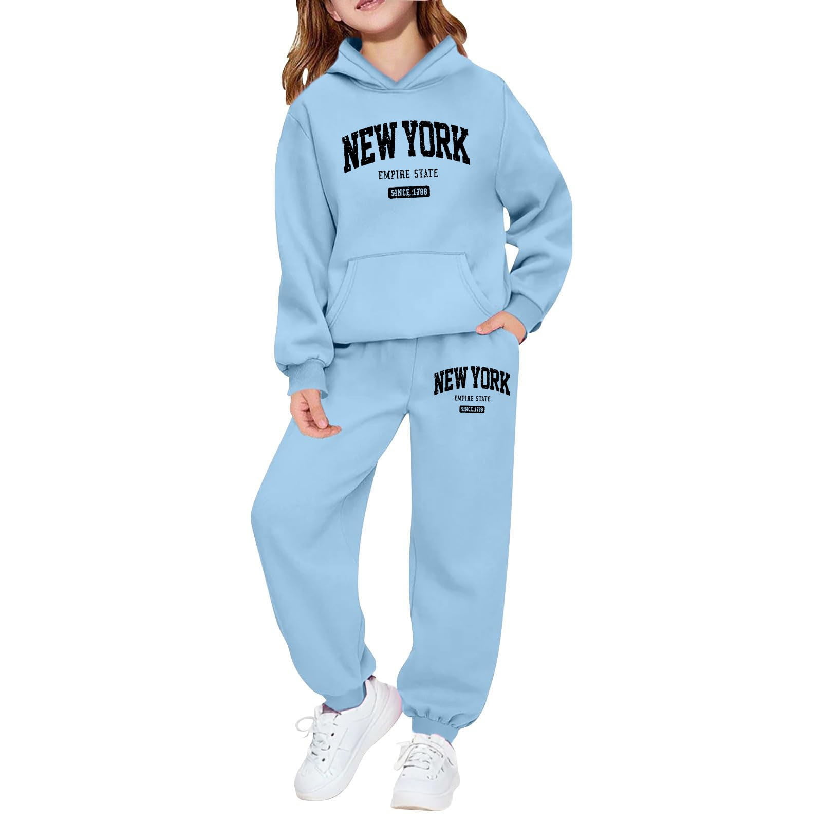 Bobifish Big Girls Outfit Sets NEW YORK Letter Print Hooded Sweatshirt ...