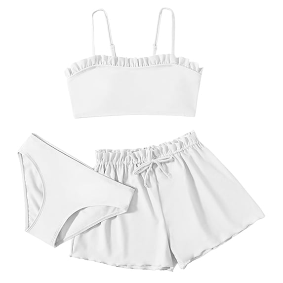 Bobifish Big Girls Three Piece Swimsuit Solid Ruffle Sweet Big Girls ...