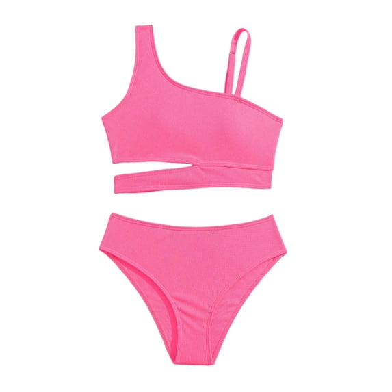 Bobifish Big Girls Two Piece Swimsuit One Shoulder Ribbed Bikini Top ...