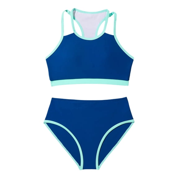 Bobifish Big Girls Two Piece Swimsuit Racerback Contrast Trim Tankini ...