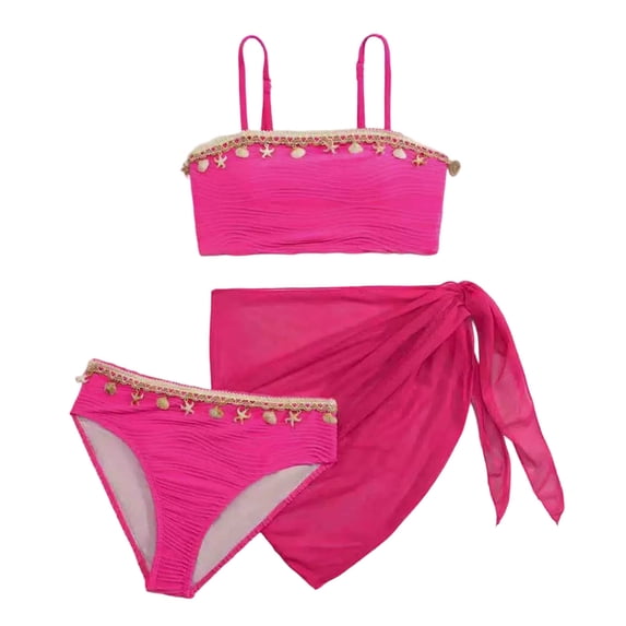Bobifish Big Girls Two Piece Swimsuit Square Neck Ribbed Texture Bikini ...