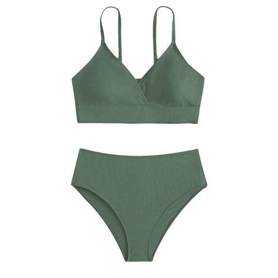 Bobifish Big Girls Two Piece Swimsuit V-Neck Adjustable Straps Ribbed ...