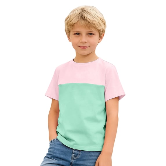 Bobifish Boys Basic Tee Simple Short Sleeve Crew Neck Color Block ...