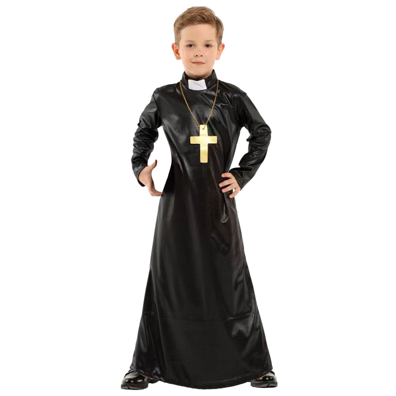 Bobifish Boys Set Priest Robe & Cross Necklace Long Robe Gold Cross ...