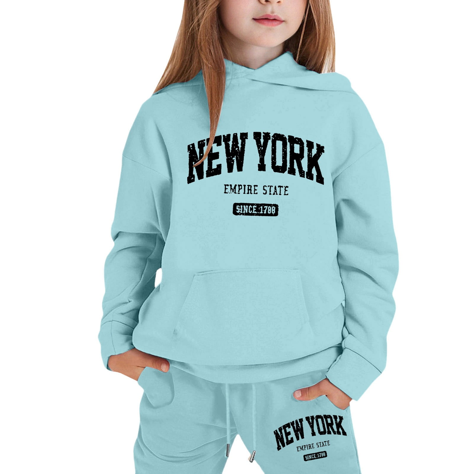 Bobifish Girls 2 Piece Casual Set "New York" Print Long Sleeve Hoodies ...