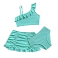 Bobifish Girls 3 Piece Bikini Swimsuit Ribbed One Shoulder Ruffle Cami ...