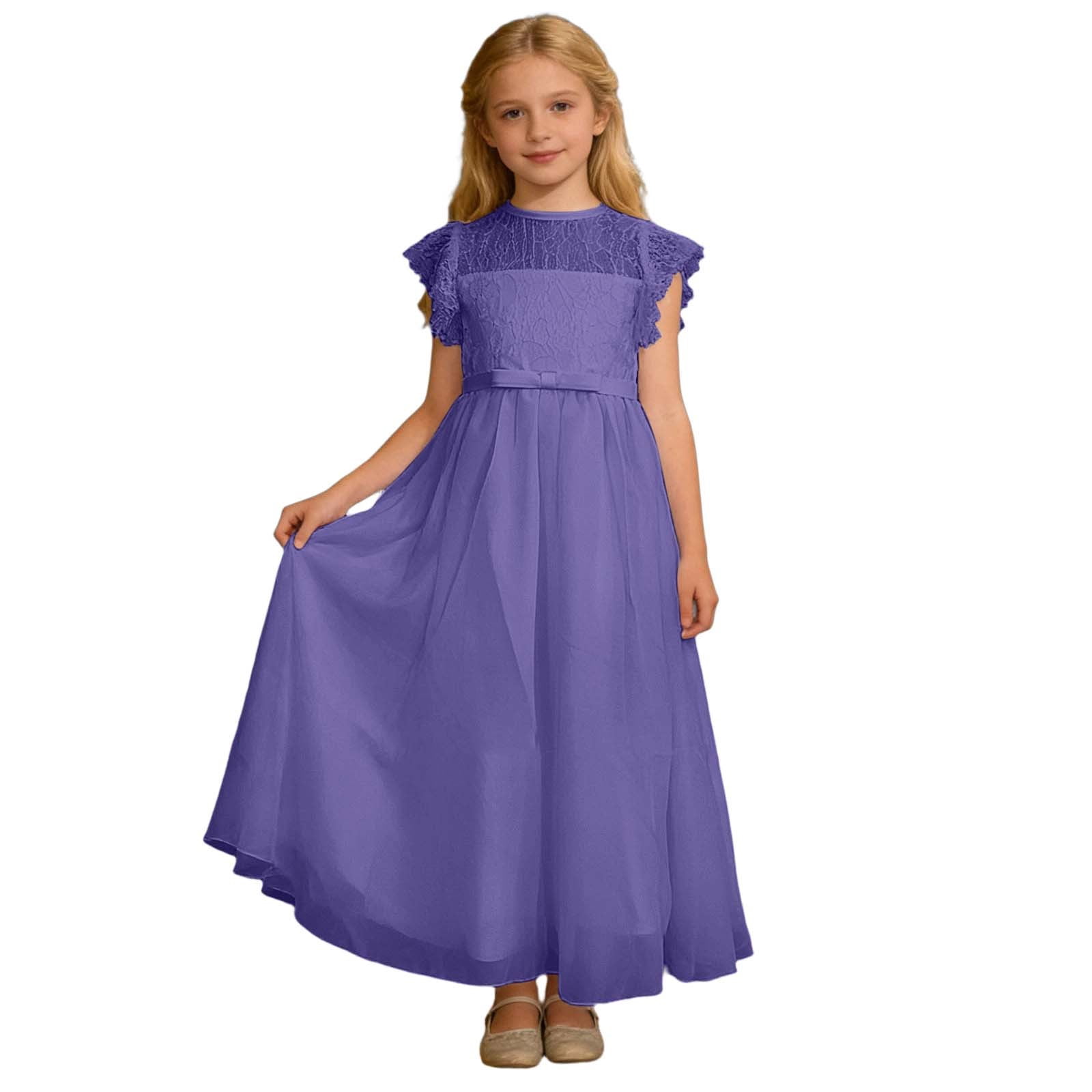 Bobifish Girls Dresses Halter Neck Flutter Sleeve Sheer Lace Ruffled A ...