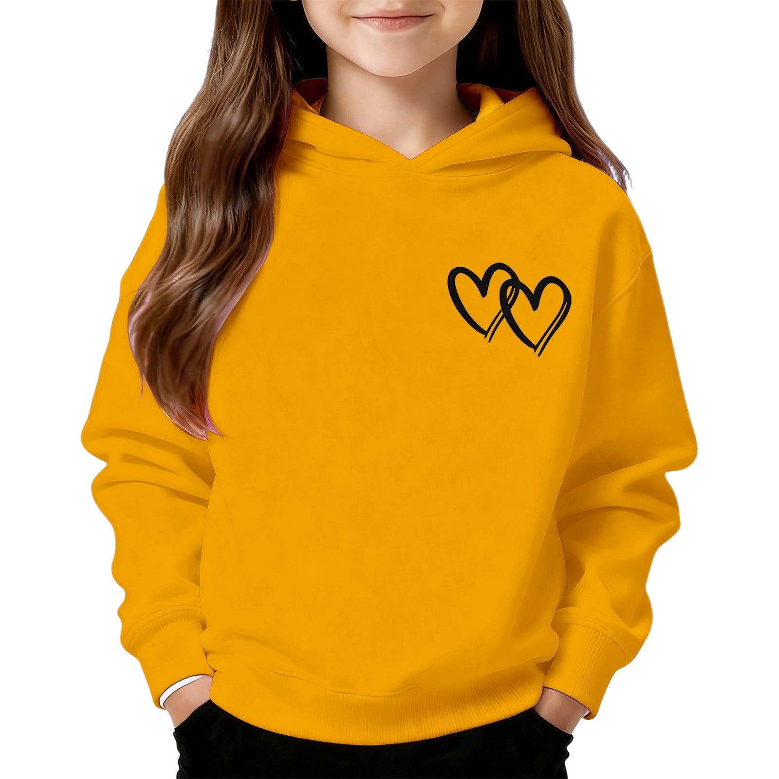 Bobifish Girls Hoodies Double Love Heart Print Hooded Sweatshirts Cute ...
