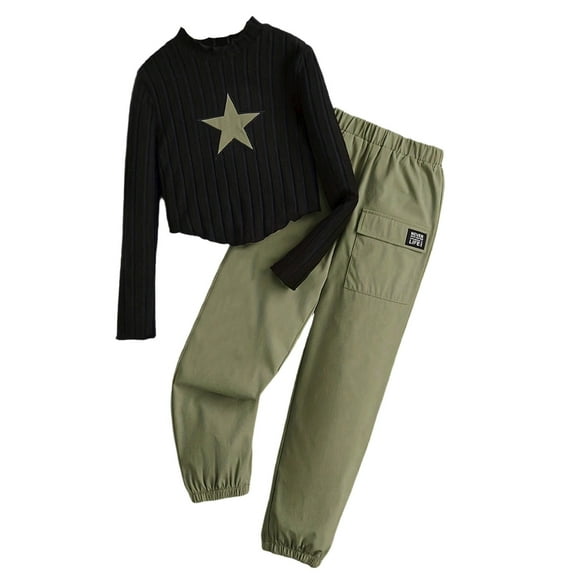 Bobifish Girls Jogger Sets Set Start Print Long Sleeve Tees And Cargo ...