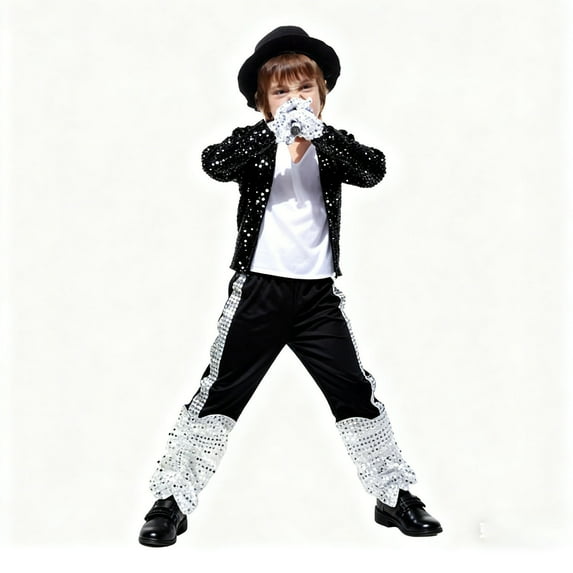 Bobifish Girls Performance Set Black Sequin Jacket + White Tee + Pants ...