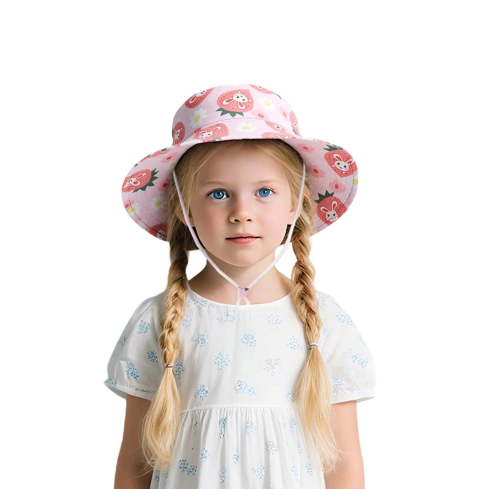 Bobifish Girls Sun Hat Cartoon Wide Brim Bucket Hat With Adjustable ...