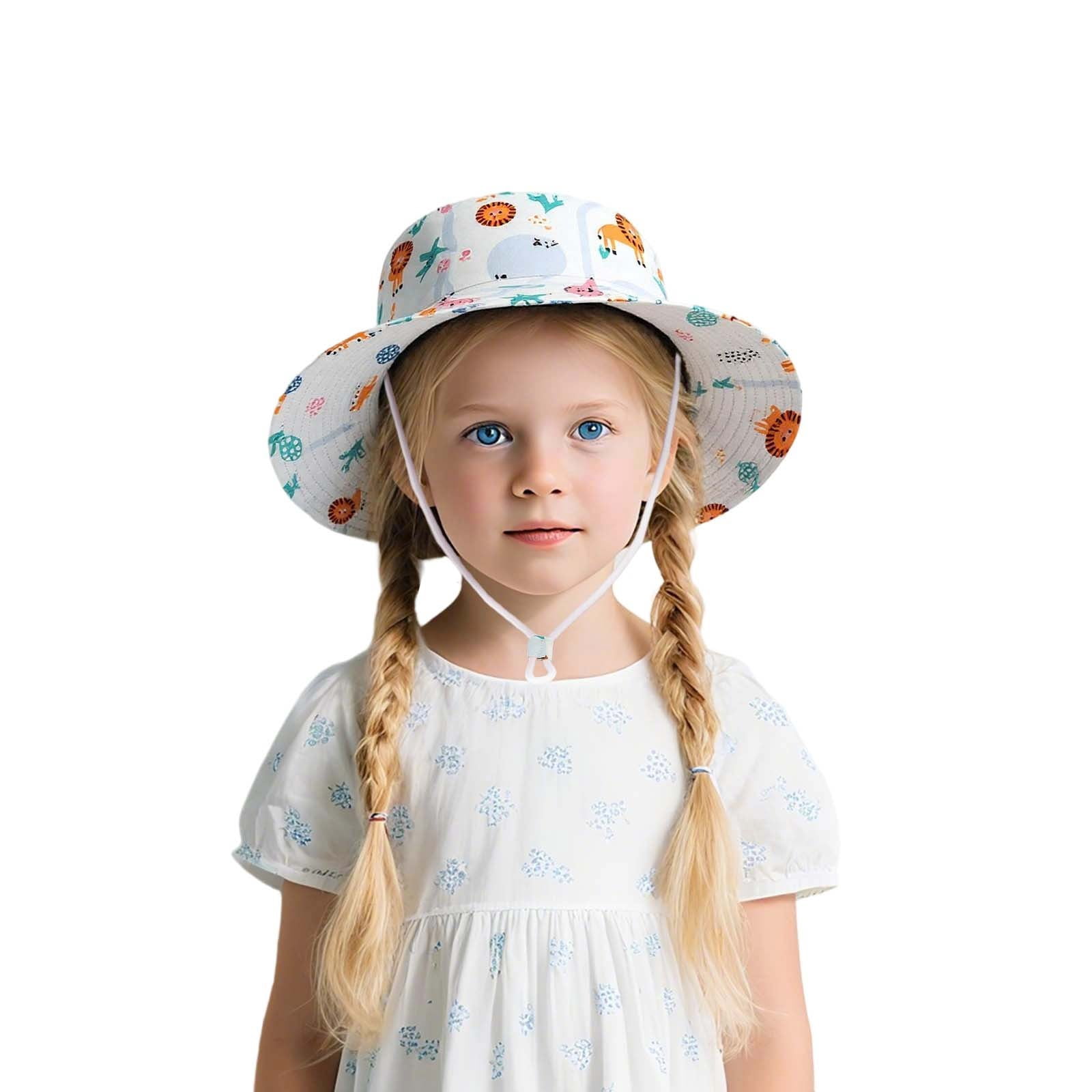 Bobifish Girls Sun Hat Cartoon Wide Brim Sun Hat With Adjustable Chin ...