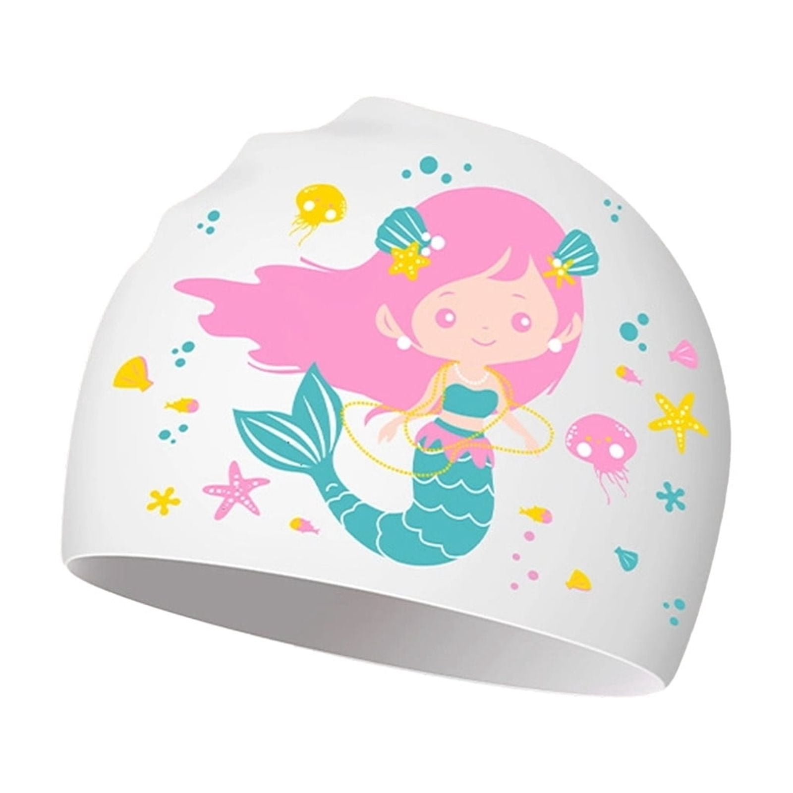 Bobifish Girls Swim Cap Cartoon Waterproof Silicone Bathing Cap Ear ...