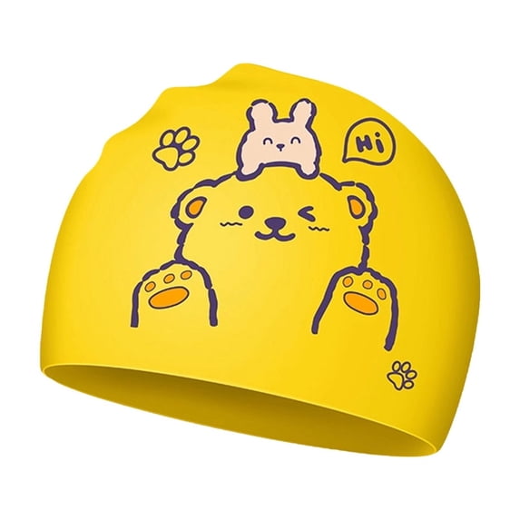 Bobifish Girls Swim Cap Cute Cartoon Printed Swim Caps Silicone Cap Ear ...