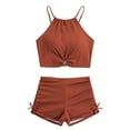 Bobifish Girls Swimsuit Halter Neck Cropped Top Keyhole Front Ruched ...