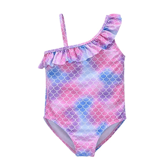 Bobifish Girls Swimsuit UPF 50+ Tank Shoulder Ruffle Metallic Scale ...