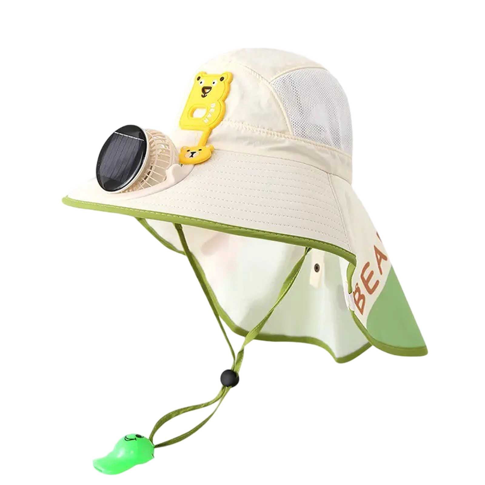 Bobifish Kids Sun Hat Wide Brim Built-In Fan & Whistle Chin Strap Cap ...