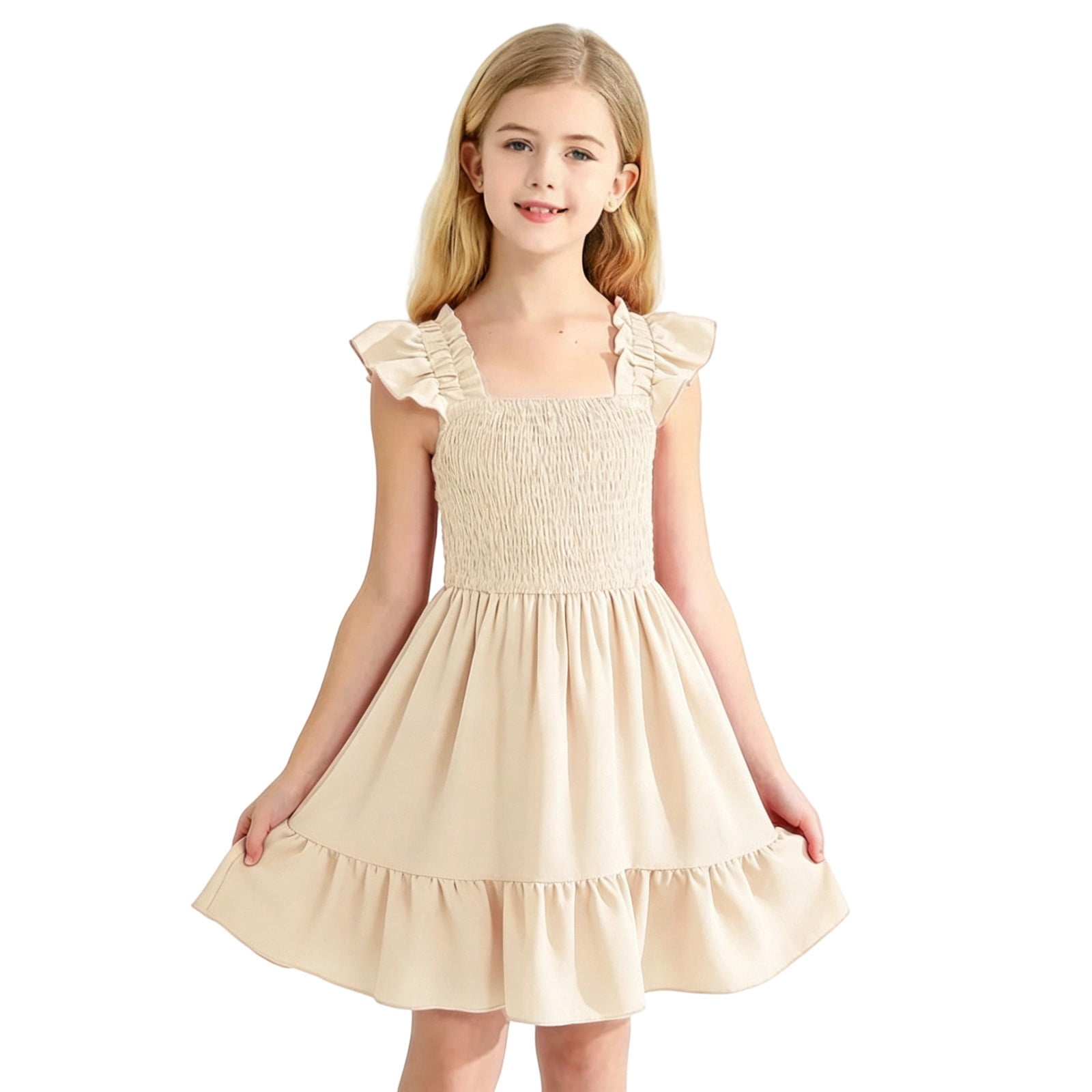 Bobifish Little Girls Cami Dresses Square Neck Ruffle Cap Sleeve ...