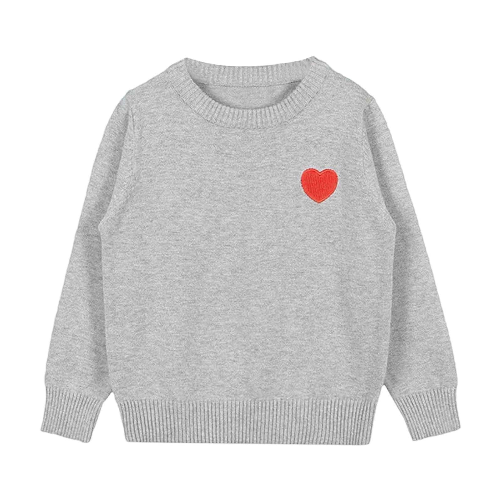 Bobifish Little Girls Crew Neck Sweater Red Heart Applique Detail Long ...