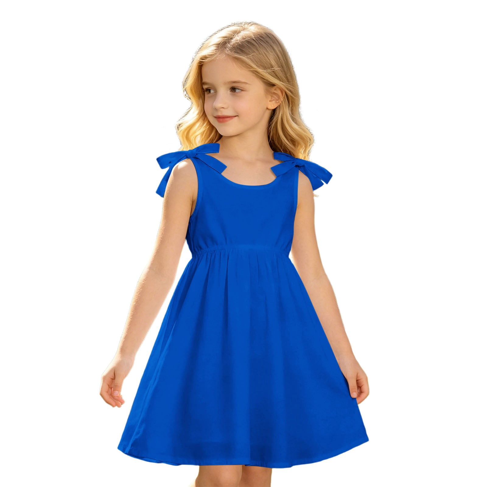 Bobifish Little Girls Dresses Crew V Back Neck Sleeveless Tie Bow ...
