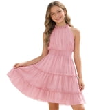 Bobifish Little Girls Dresses Halter Neck Sleeveless Smocked Waist ...