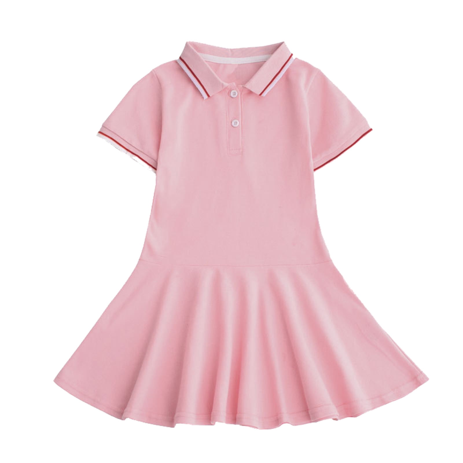 Bobifish Little Girls Dresses Polo Collar Short Sleeve Striped Trim ...