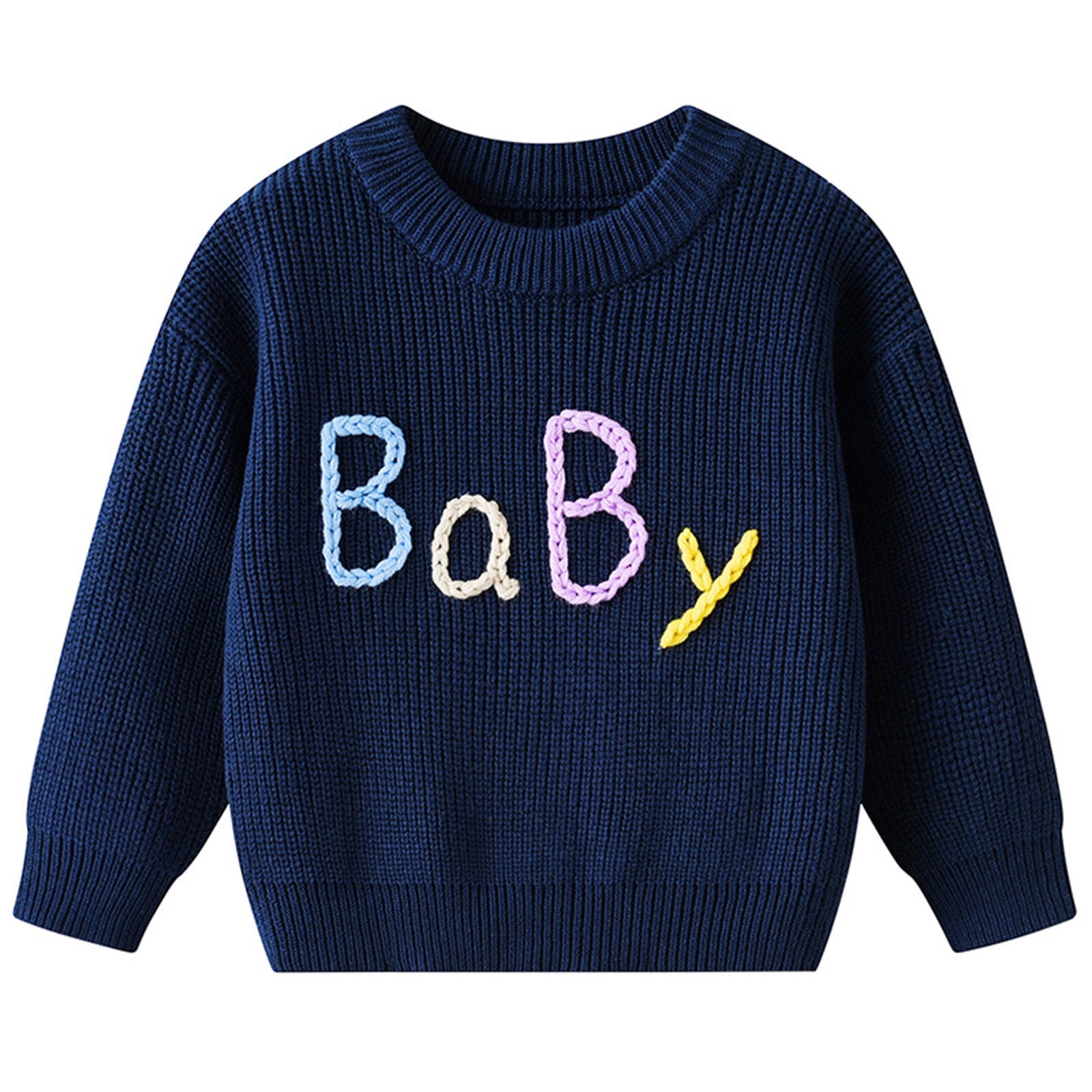 Bobifish Little Girls Light Blue Crew Neck Sweater “Baby” Letter ...