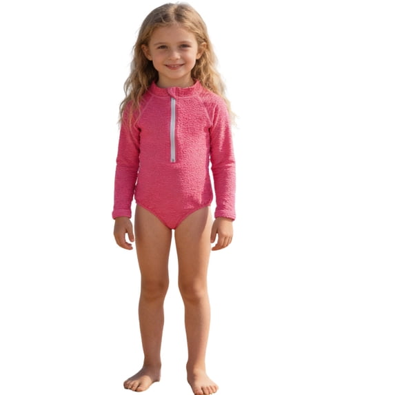 Bobifish Little Girls One Piece Swimsuit Long Sleeve Zipper Ribbed ...