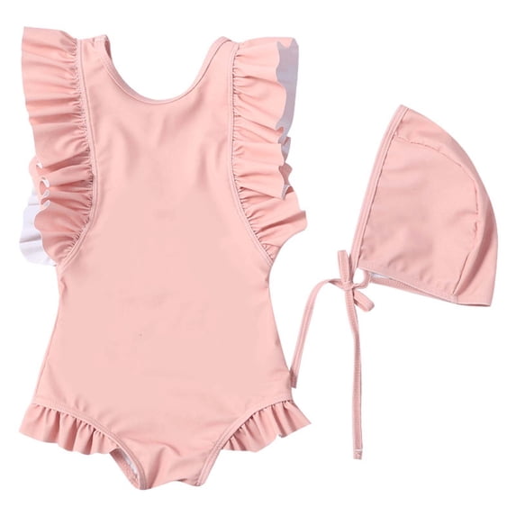 Bobifish Little Girls One Piece Swimsuit Sleeveless Ruffled Trim One ...