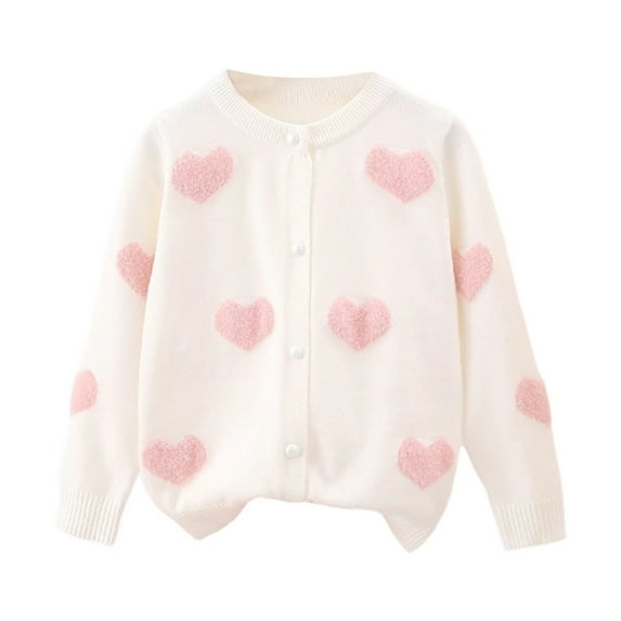 Bobifish Little Girls Pink Crew Neck Cardigan Sweater Fluffy White ...