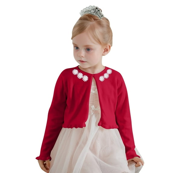 Bobifish Little Girls Pink Cropped Cardigan Sweater Daisy Embellishment ...
