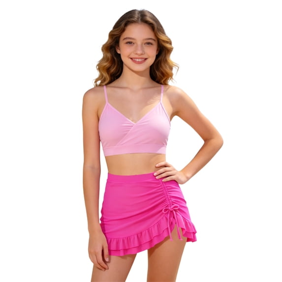 Bobifish Little Girls Swimsuit Spaghetti Strap V Neck Wrap Top Solid ...