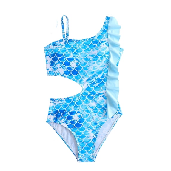 Bobifish Little Girls Swimsuit UPF 50+ One Shoulder Big Ruffle Waist ...