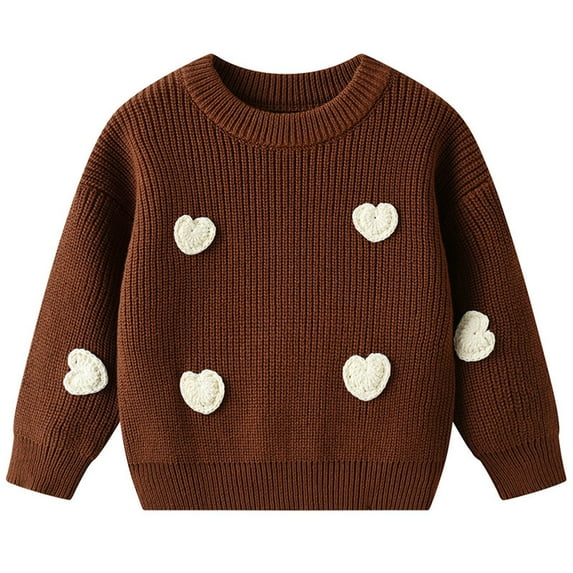 Bobifish Little Girls White Crew Neck Sweater Red Heart Applique Long ...