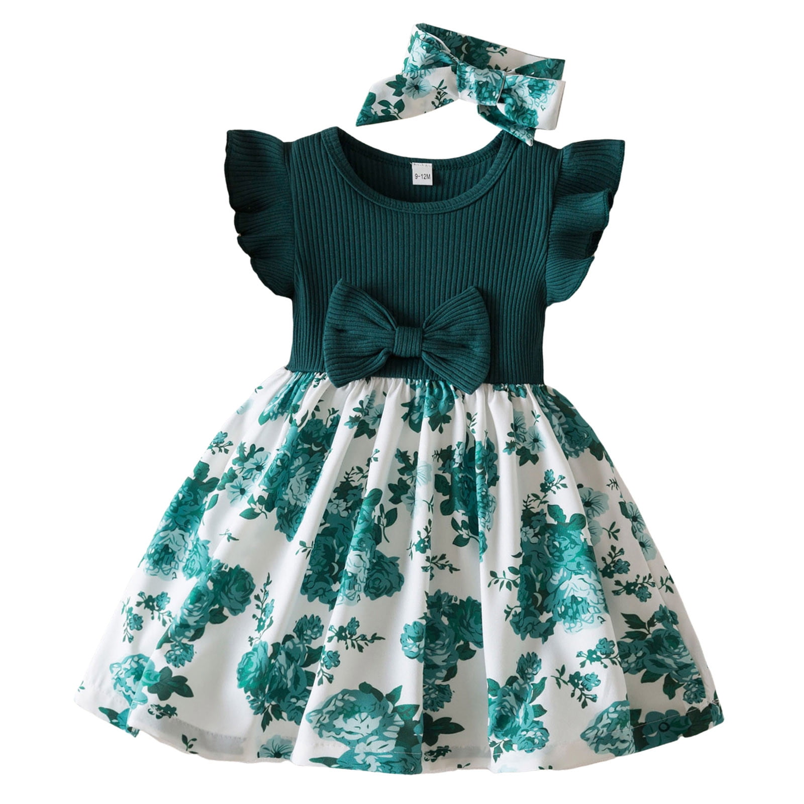 Bobifish Newborn Girls Ruffle Sleeve Casual Dress Bowknot Floral ...