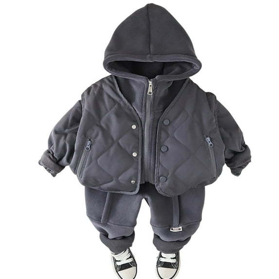 Bobifish Toddler Boys 3 Piece Outfit Set Quilted Jacket Hoodie & Pants ...