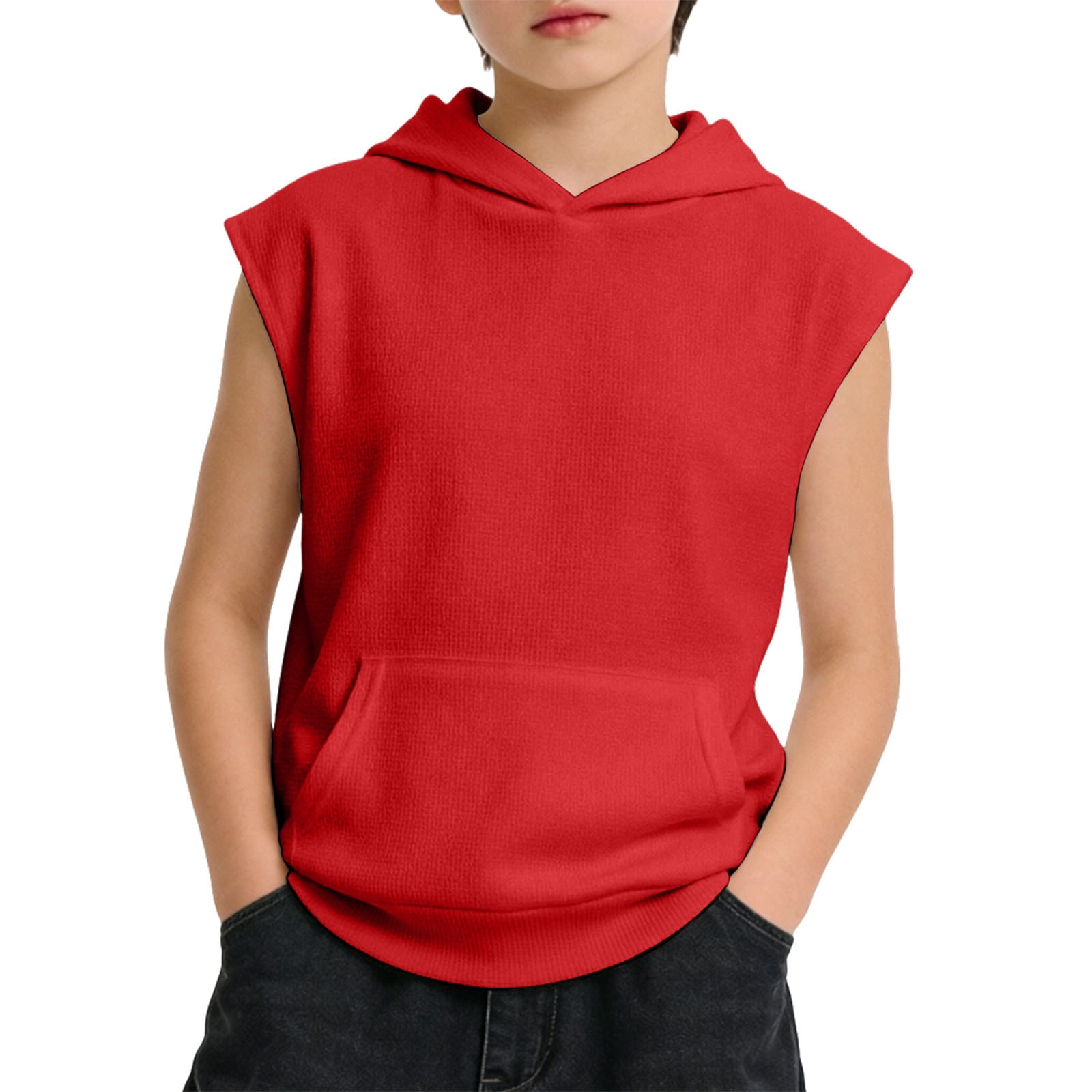Bobifish Toddler Boys Athletic Tee Light Sleeveless Hood Neck Solid ...