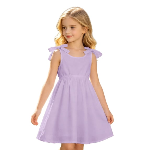 Bobifish Toddler Girls Dresses Crew V Back Neck Sleeveless Tie Bow ...