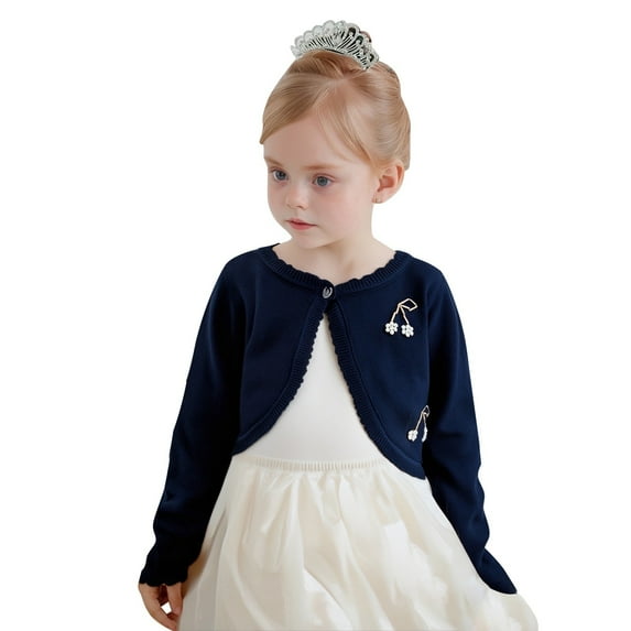 Bobifish Toddler Girls Navy Short Cardigan Sweater Double Cherry ...
