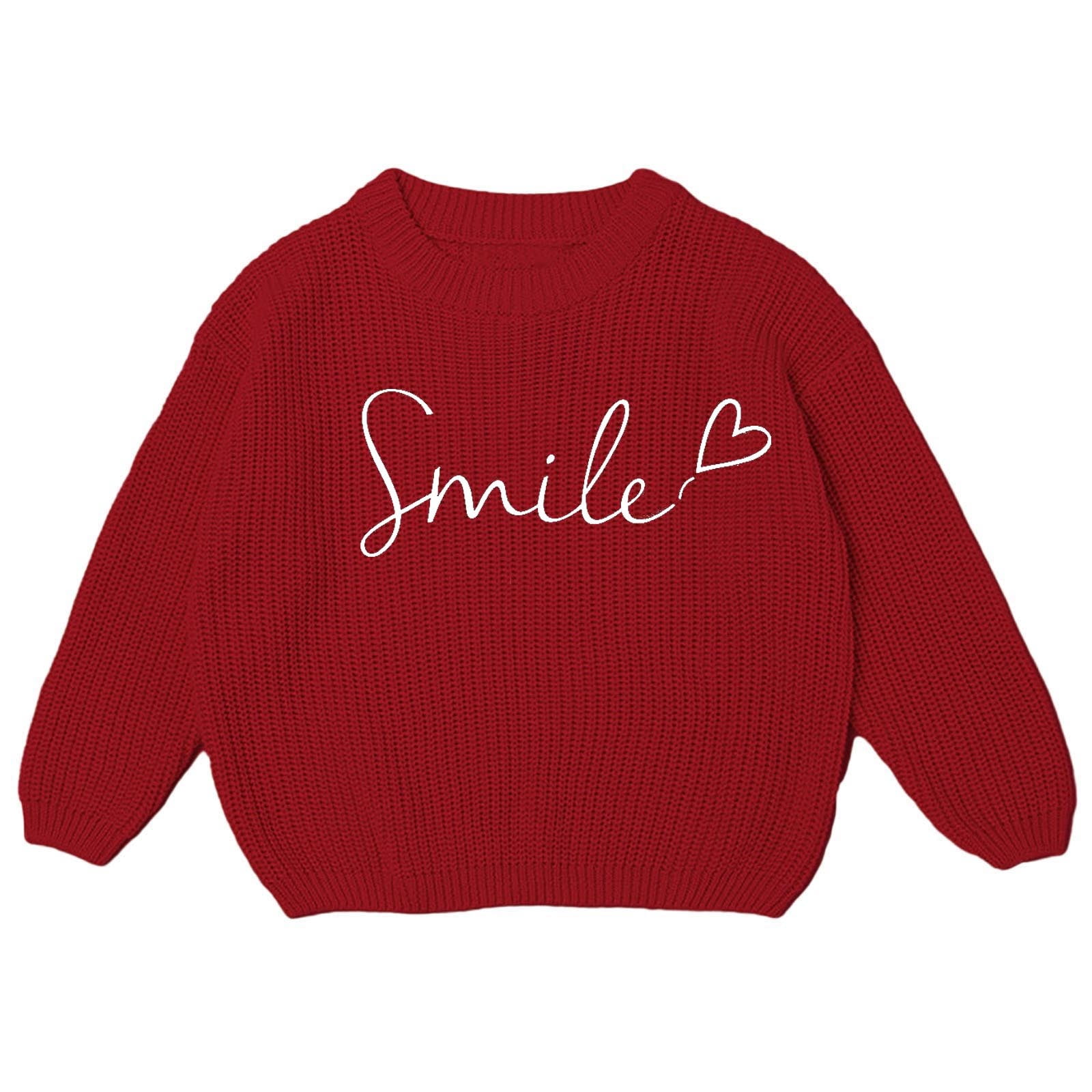 Bobifish Toddler Ribbed Sweater “Smile” Letter Print Long Sleeve ...