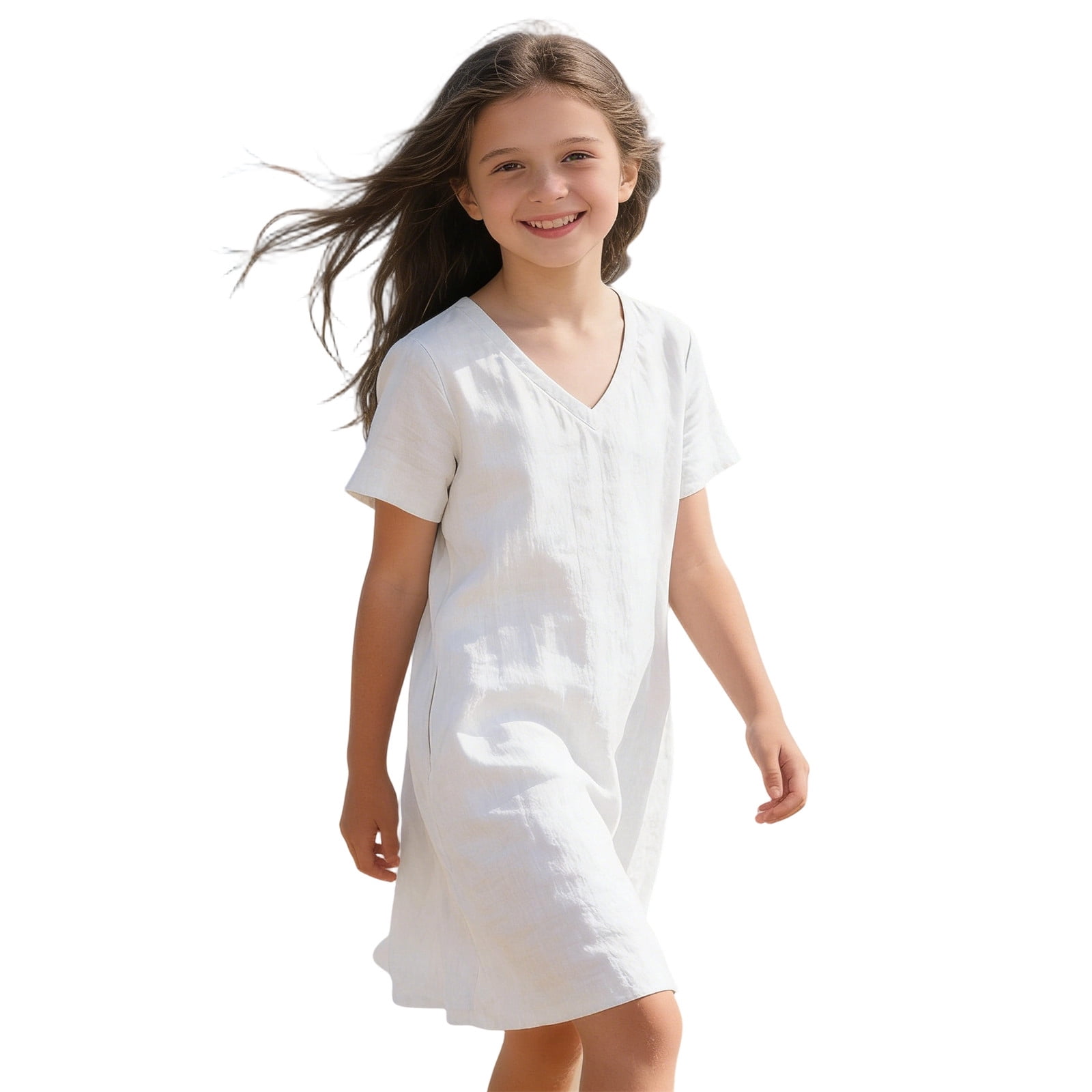 Bobifish Tween Girls Dresses V Neck Short Sleeve Solid Color ...