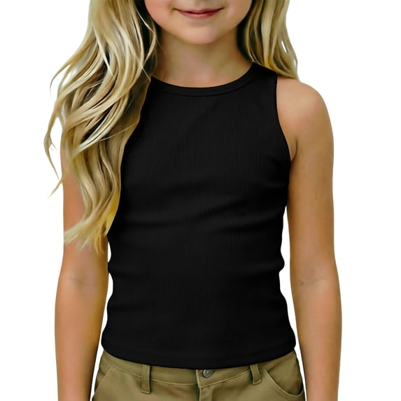Bobifish Tween Girls Tank Ribbed Crew Neck Solid Undershirts Workout ...