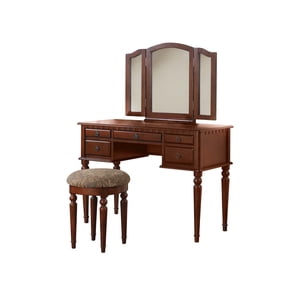 Simple Relax Tri-fold Mirror Vanity Table with Stool Set, White ...