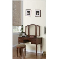 Simple Relax Tri-fold Mirror Vanity Table with Stool Set, White ...