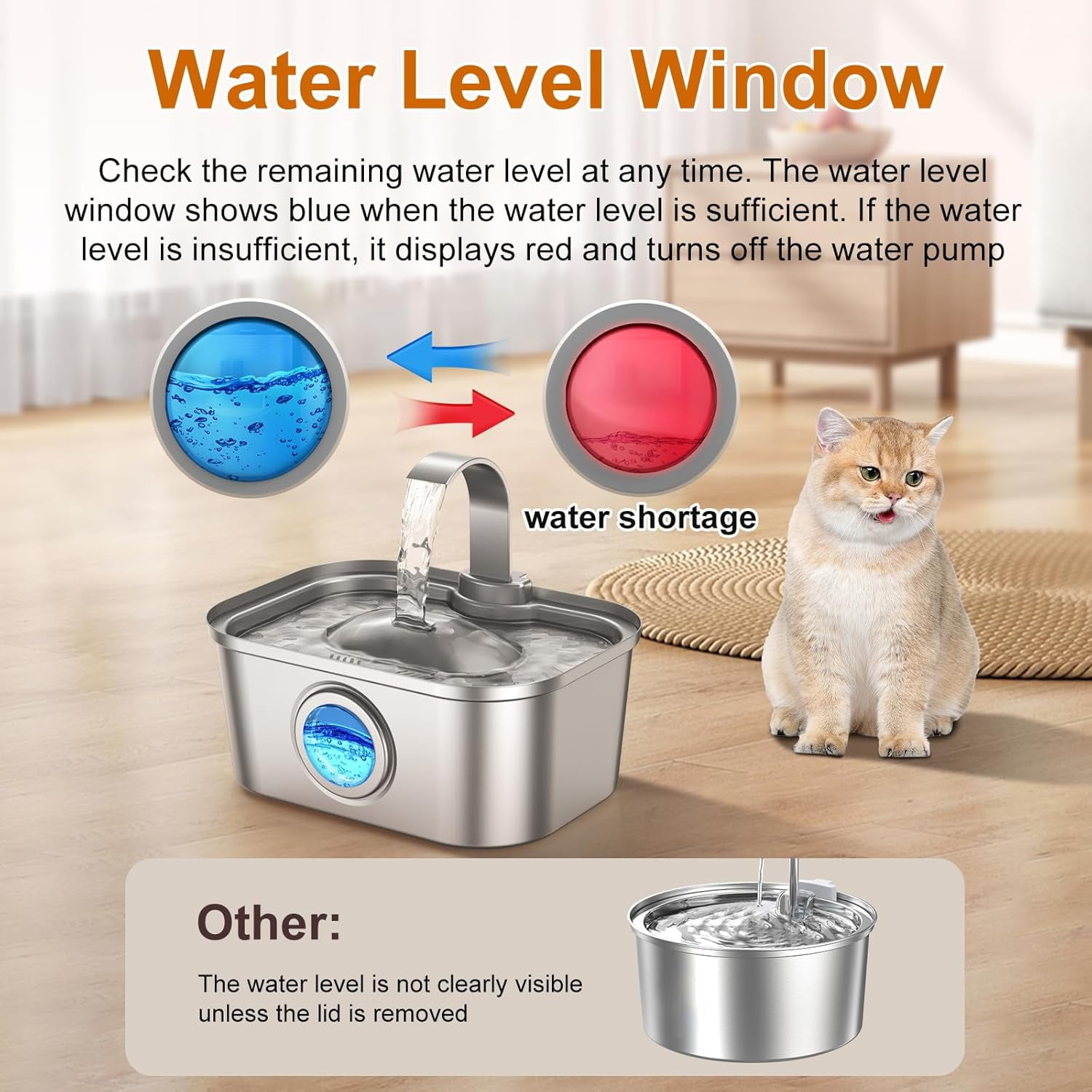 Bobo&Dragon Stainless Steel Cat Water Fountain 124oz/3.5L Ultra Quiet ...