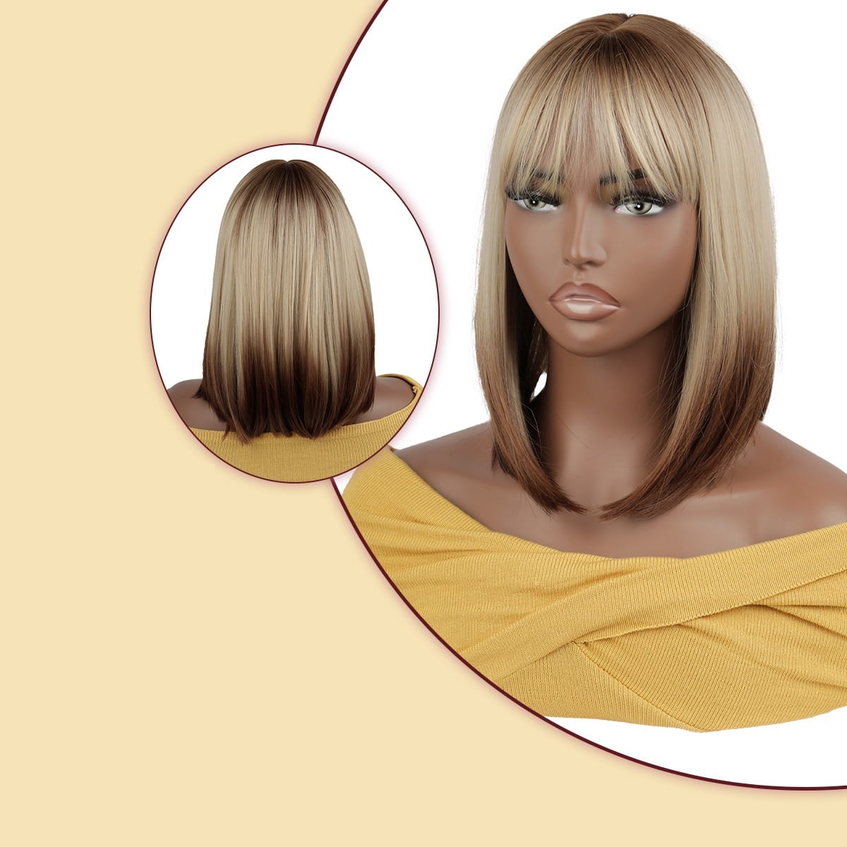 Bobo head with full bangs, gradient sky blue wig for women with short ...